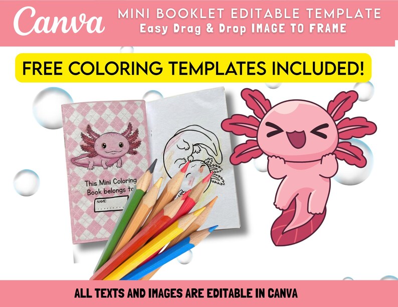Axolotl Party Favors Theme Booklet Canva Template Editable in Canva - Etsy
