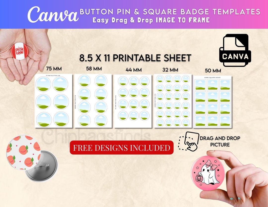 Easy Drag and Drop Button Pin & Square Badge Editable in Canva - Etsy