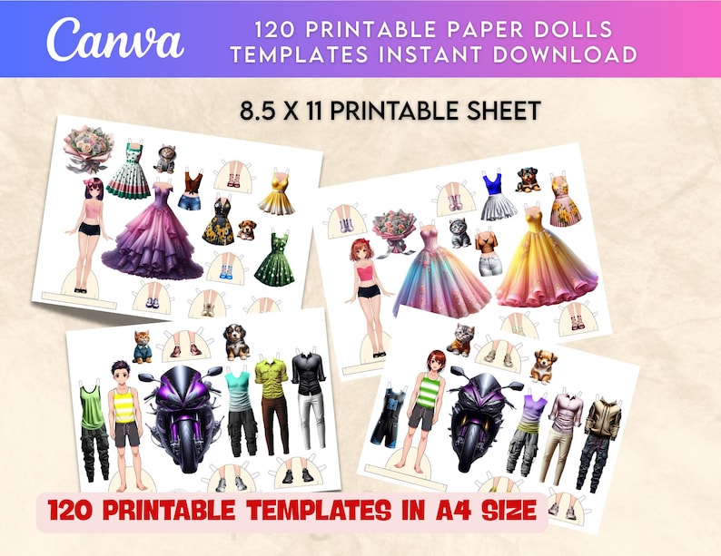 120 Printable Paper Dolls Templates (instant Download) – Mix Match ...