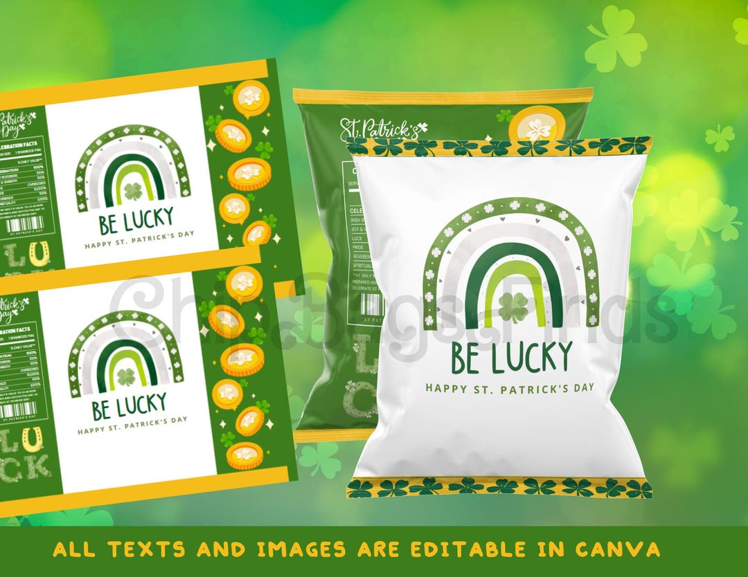 Be Lucky St Patricks Day CHIP BAG Editable in Canva - Etsy