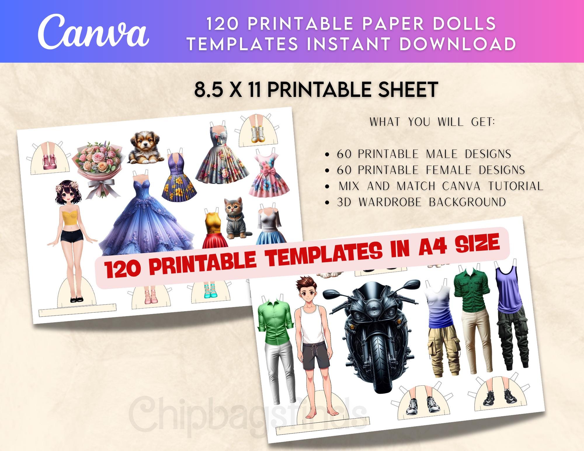120 Styles Printable Paper Dolls Template Instant Download Canva Mix ...