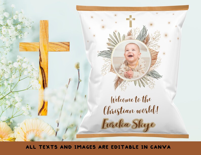 Custom DIY Christening Chip Bag Editable in Canva - Etsy