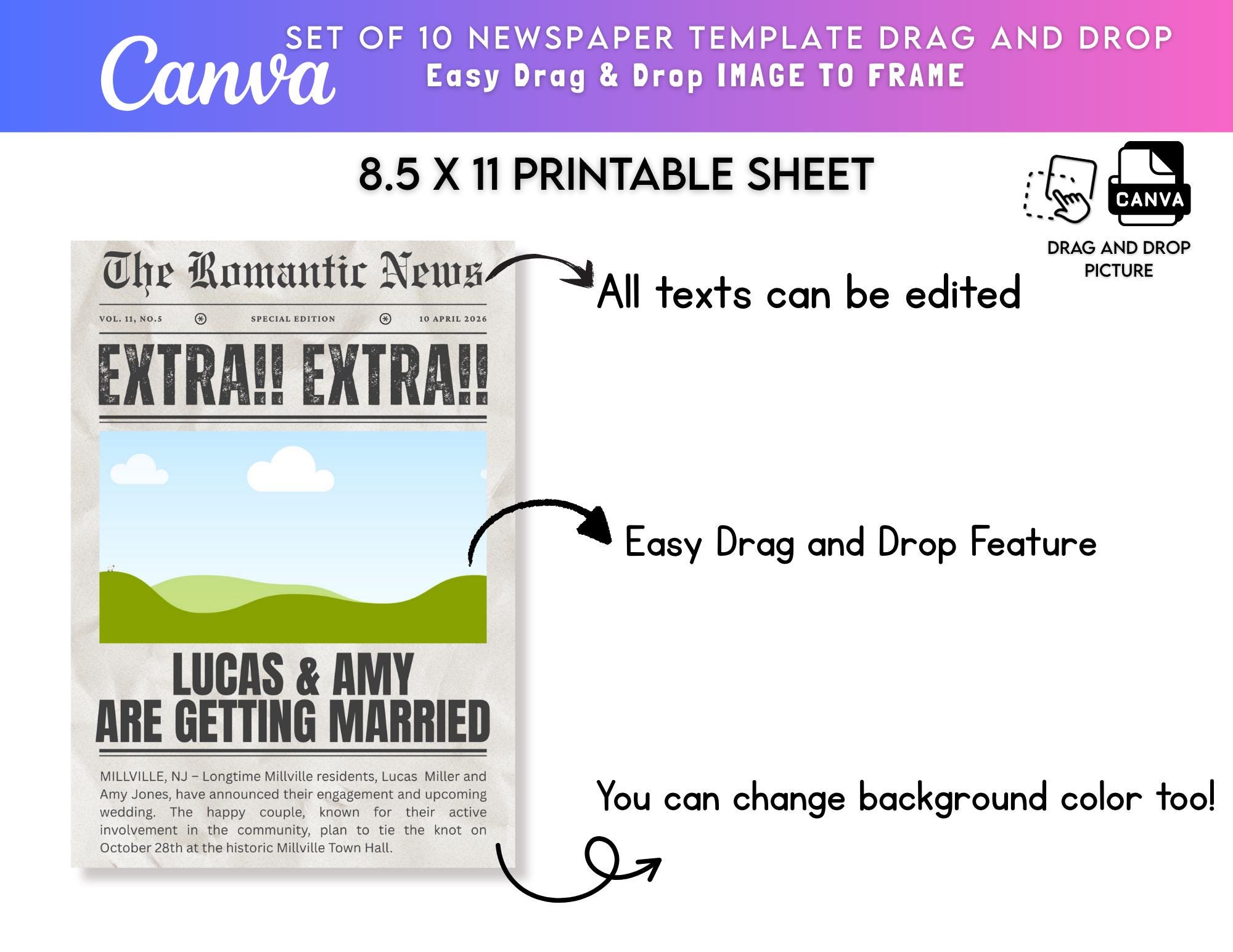 Canva Business Newspaper Template Set: Drag & Drop Photo Layouts - Etsy