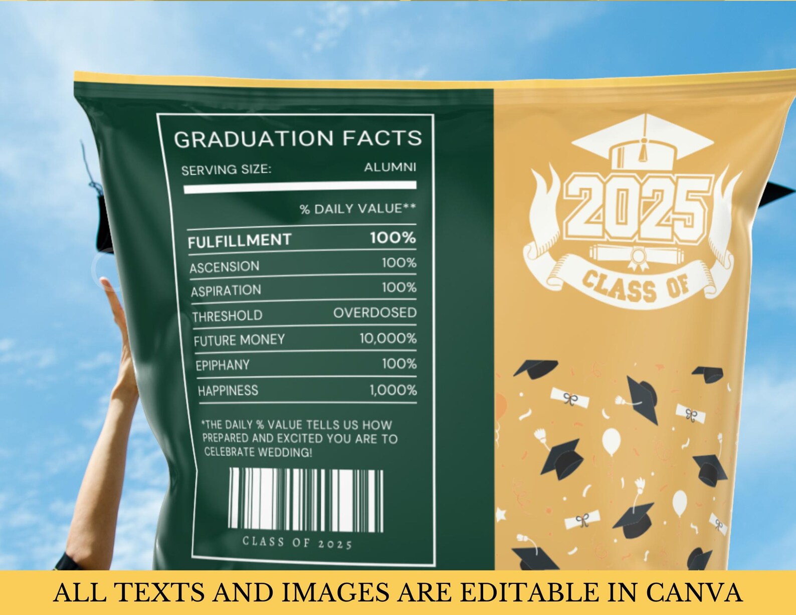 Emerald Green Class of 2025 Chip Bag and Water Bottle Editable in Canva ...
