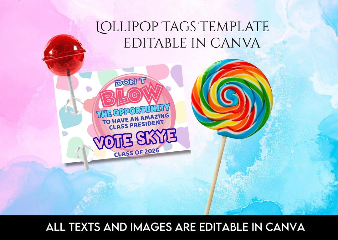 Homecoming Campaign Editable Homecoming Election Lollipop Tags Canva ...
