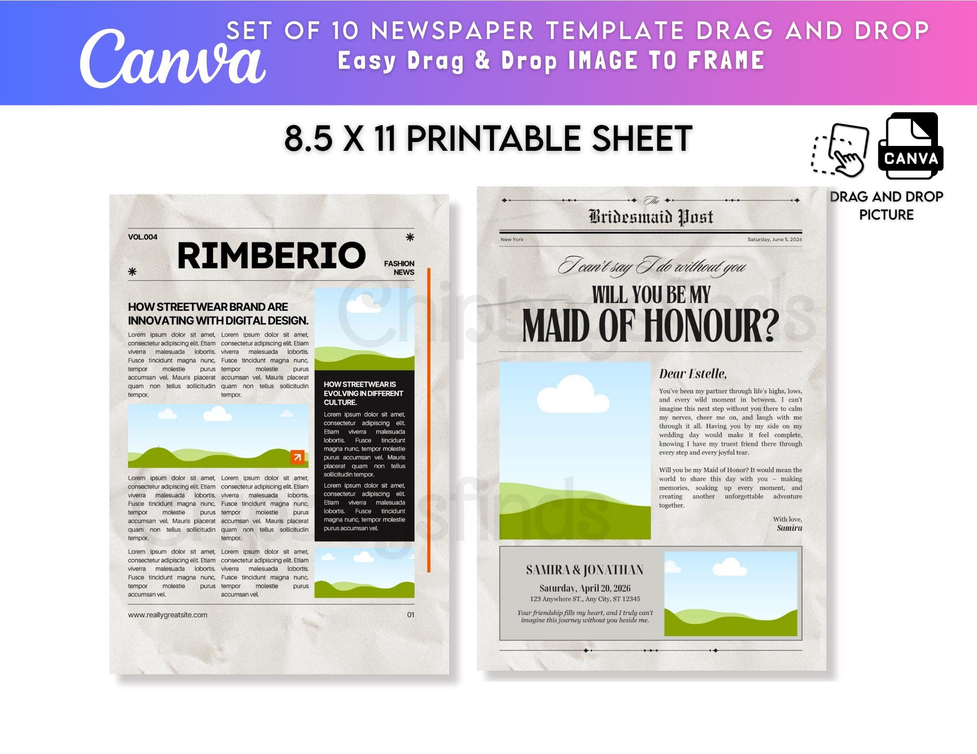 Canva Business Newspaper Template Set: Drag & Drop Photo Layouts - Etsy