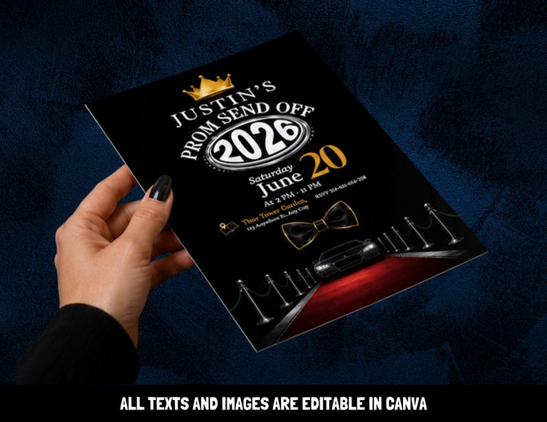 Prom Send off Flyer Template: Black Gold Red Carpet Design (PDF) - Etsy UK