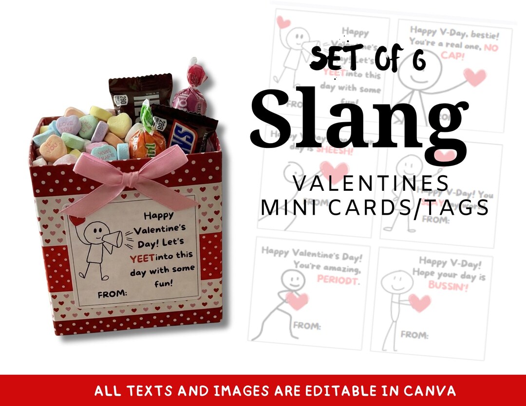 Slang Kids Valentine's Day Cards Gen Z Cute Cards PRINT SHEET Editable ...