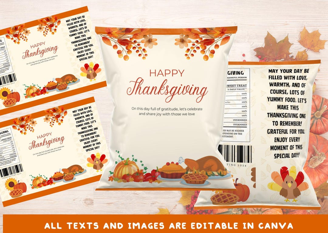 Simple Thanksgiving Chip Bag Editable in Canva - Etsy