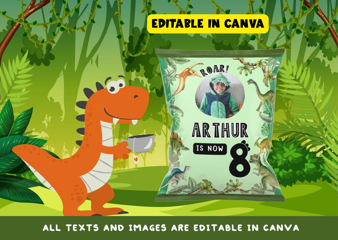 Roar With Excitement! Dino Chip Bag for Dino Party Favors - Etsy