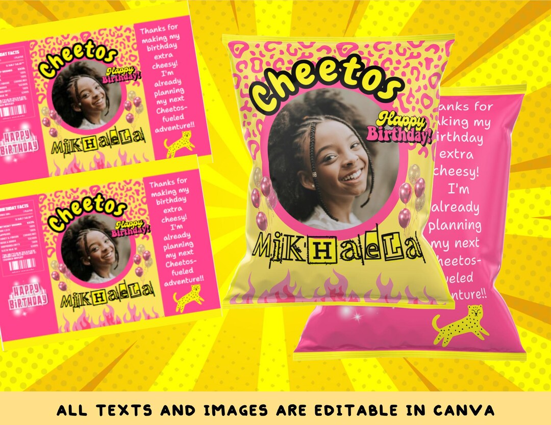 Custom Chip Bags Pink Cheetos Birthday Chip Bag Custom Photo Editable ...