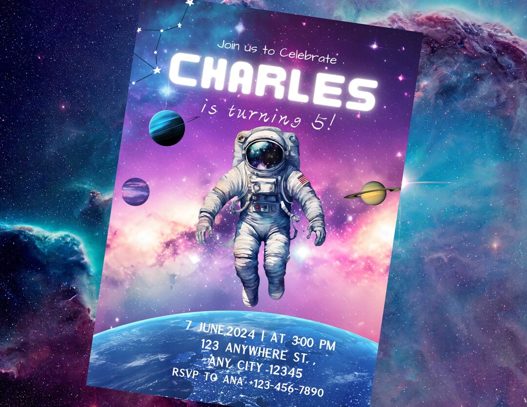 Space Astronaut Theme Birthday Party Invitation - Etsy