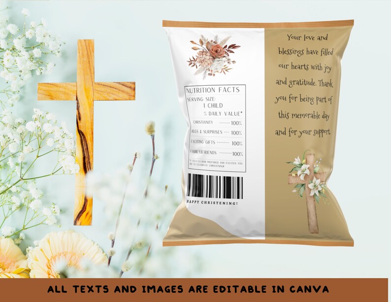 Custom DIY Christening Chip Bag Editable in Canva - Etsy