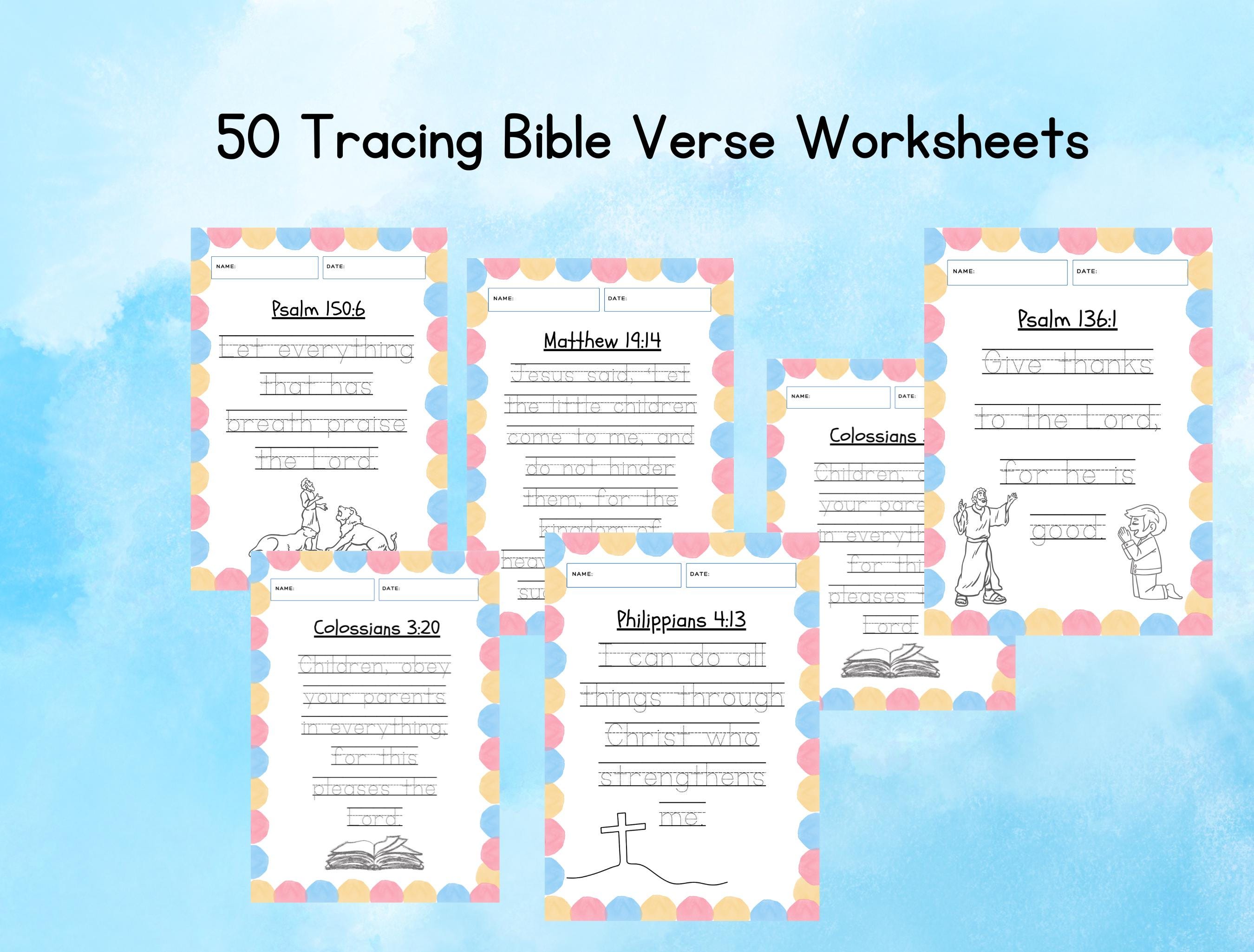 50 Tracing Bible Verse Worksheets Editable in Canva - Etsy