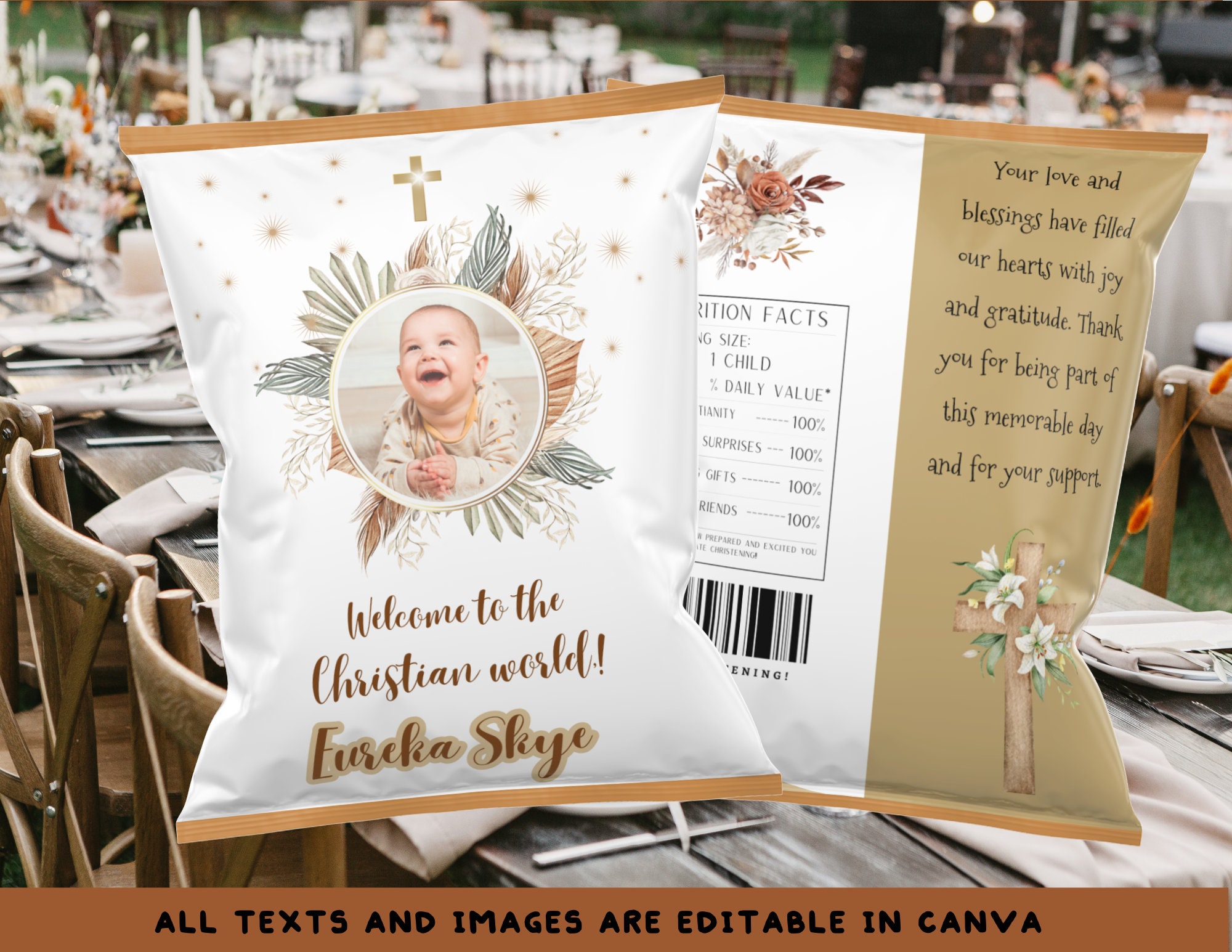 Custom DIY Christening Chip Bag Editable in Canva - Etsy