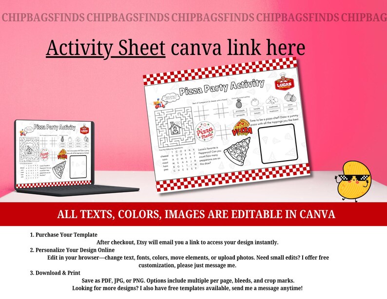 Custom Birthday Pizza Activity Sheet Coloring Sheet Editable in Canva ...