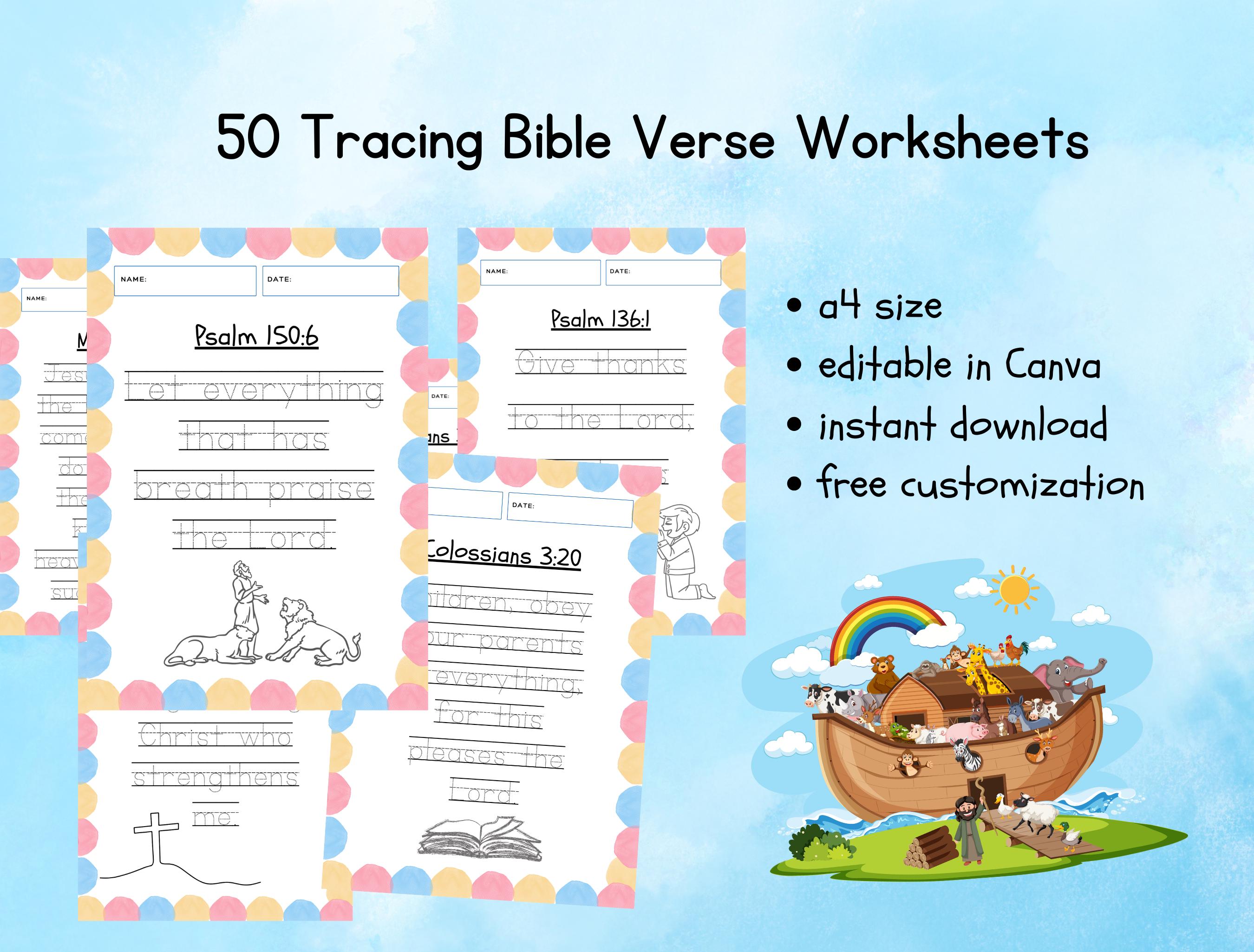 Christian Tracing Workbook – 50 Bible Verse Practice Pages Editable in ...