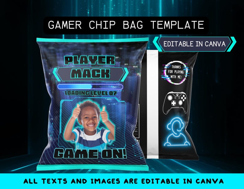 Custom Photo Gamer Theme Chip Bag Level up Birthday Chip Bag - Etsy