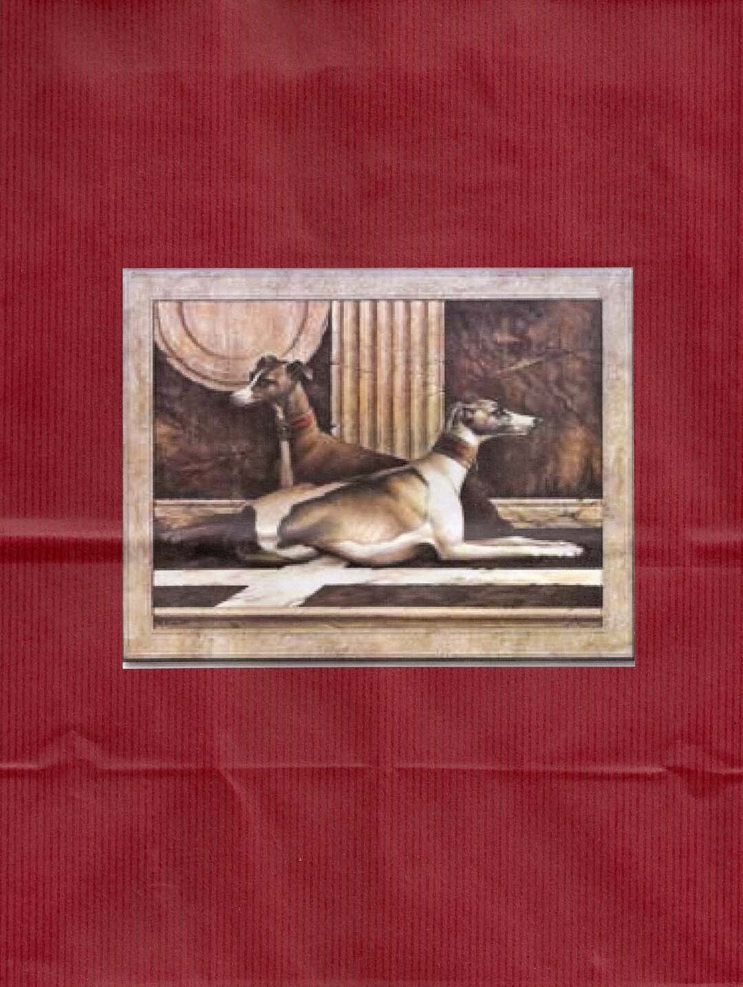 Ancient Greyhound Dogs Vintage Art on Rust Gift Wrap Bag Set W Tissue ...