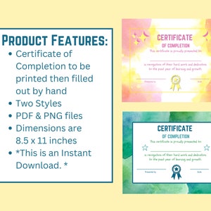 Certificate of Completion, Homeschool Certificate, End of School Year ...