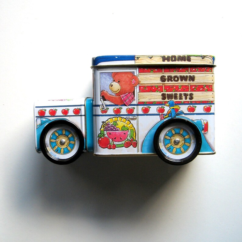 Vintage Tin Home Grown Sweets Truck Shaped Tin Rotating | Etsy