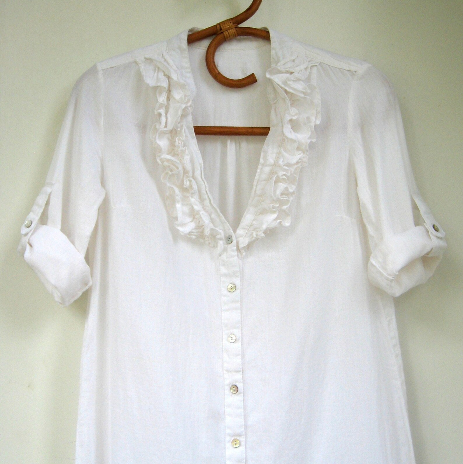 Vintage Poet Shirt White Shirt Ruffled V Neckline Roll Up Etsy