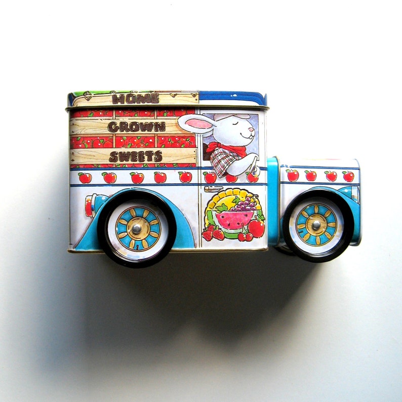 Vintage Tin Home Grown Sweets Truck Shaped Tin Rotating | Etsy