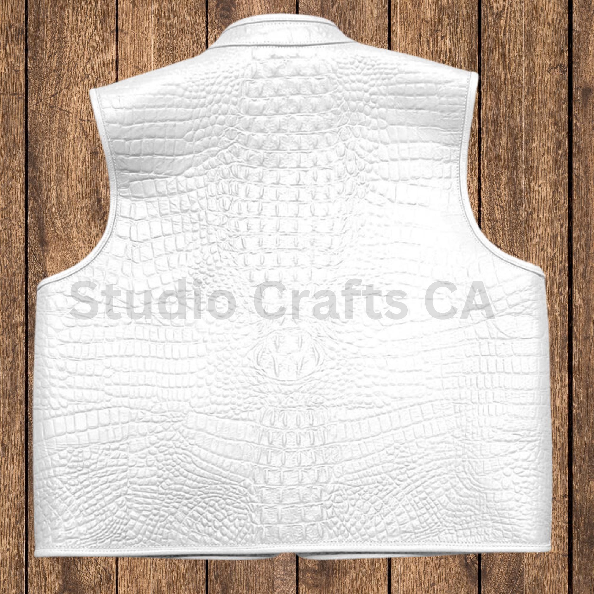 Leather White Crocodile Men Vest Builder Biker Motorcycle Vest Western ...