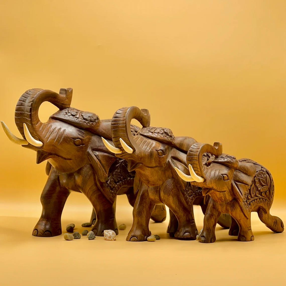 Hand Carved Wooden Elephant, Wooden Elephant Statue, Elephant Figurine ...