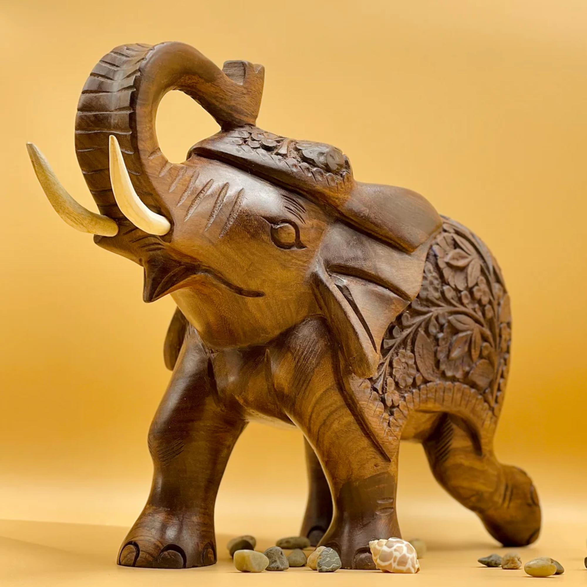 Hand Carved Wooden Elephant, Wooden Elephant Statue, Elephant Figurine ...