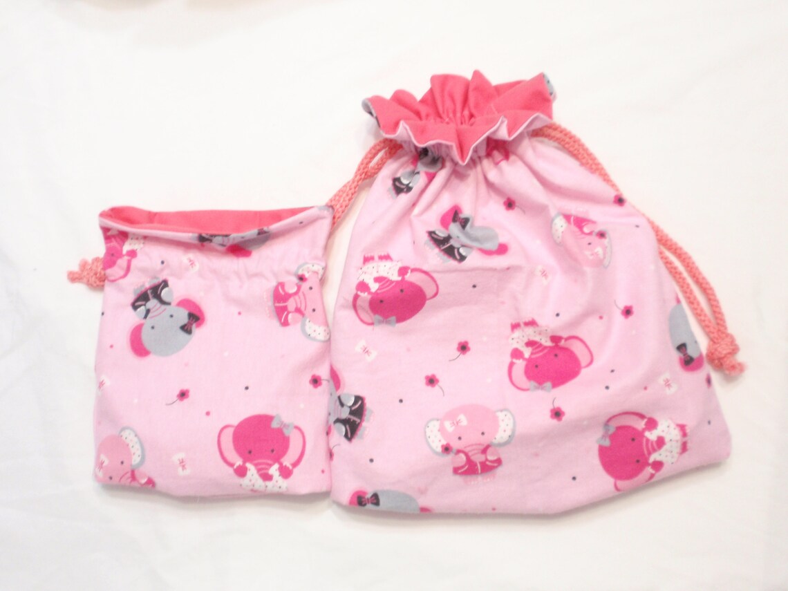 Large Drawstring Bag Set Pink Elephants 15 H X 13 - Etsy