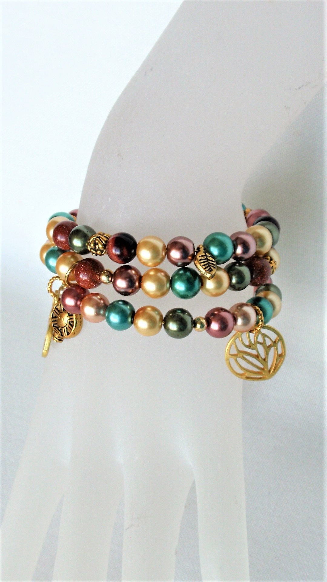 Memory Wire Wrap Bracelet. Glass Pearl Beadsgold Tone Metal - Etsy