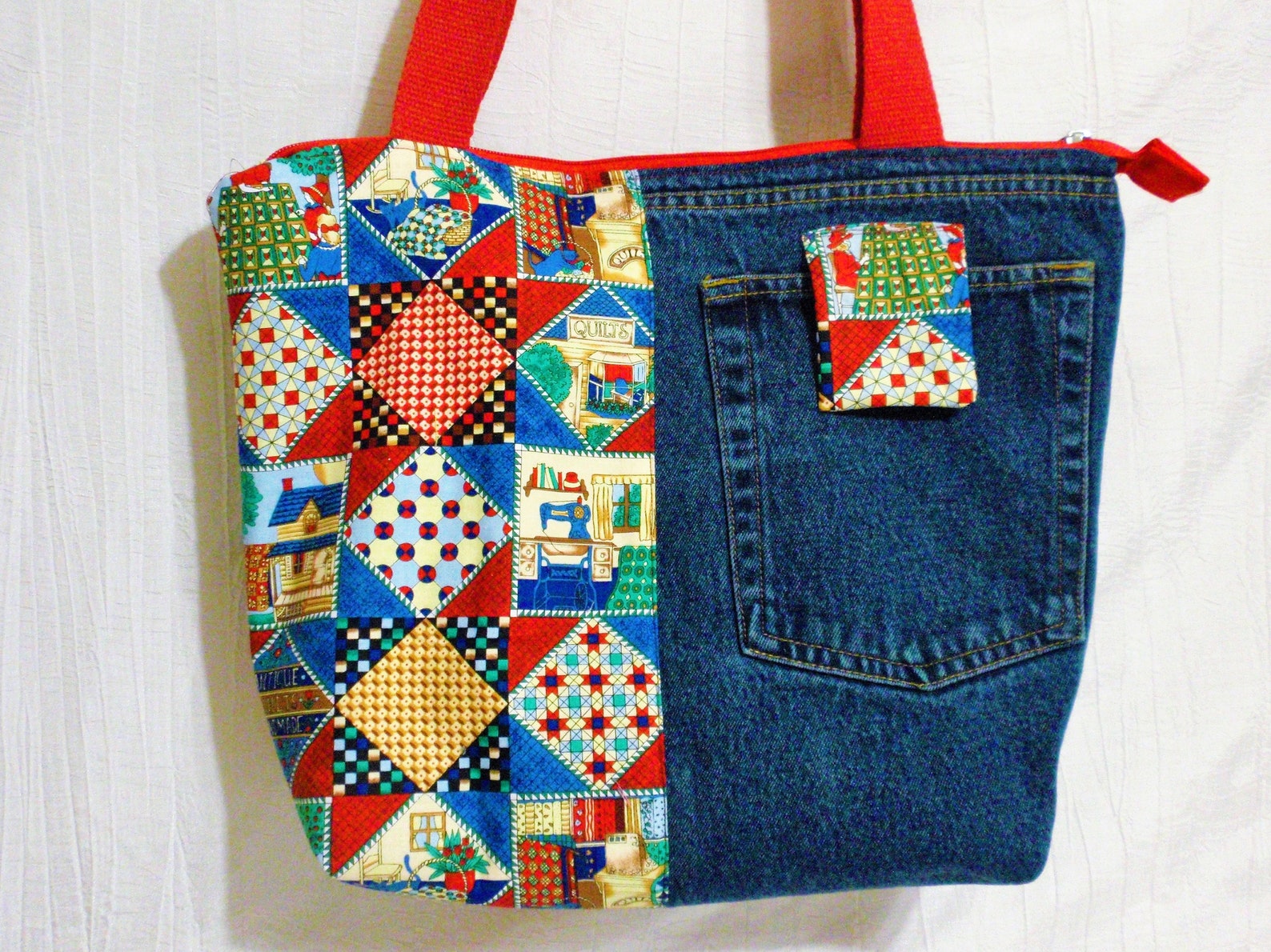 Denim Tote Bag/5 Pocket Tote Bag/large Shopping Bag/ Travel - Etsy