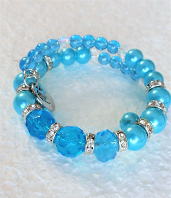 Memory wire bangle bracelet. Handmade. Beautiful Aqua Glass | Etsy