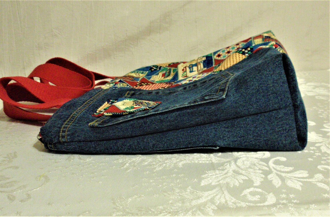 Denim Tote Bag/5 Pocket Tote Bag/large Shopping Bag/ Travel - Etsy