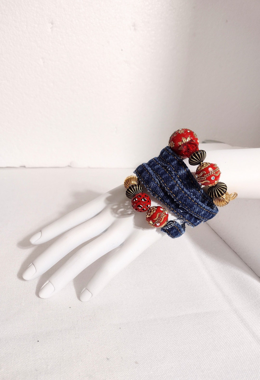 Denim Wrap Bracelet/adjustable Fabric Cuff Bracelet/handmade Jewelry ...