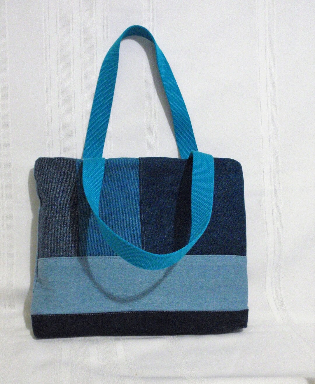 Denim Tote Bag / Denim Color Block Tote Bag/handmade Tote Bag / Travel ...