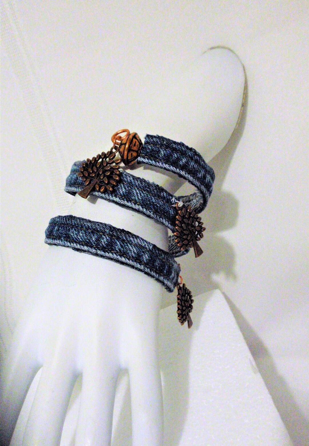 Denim Upcycled Adjustable Wrap Bracelet/handmade Jewelry/ Wrist & Ankle ...