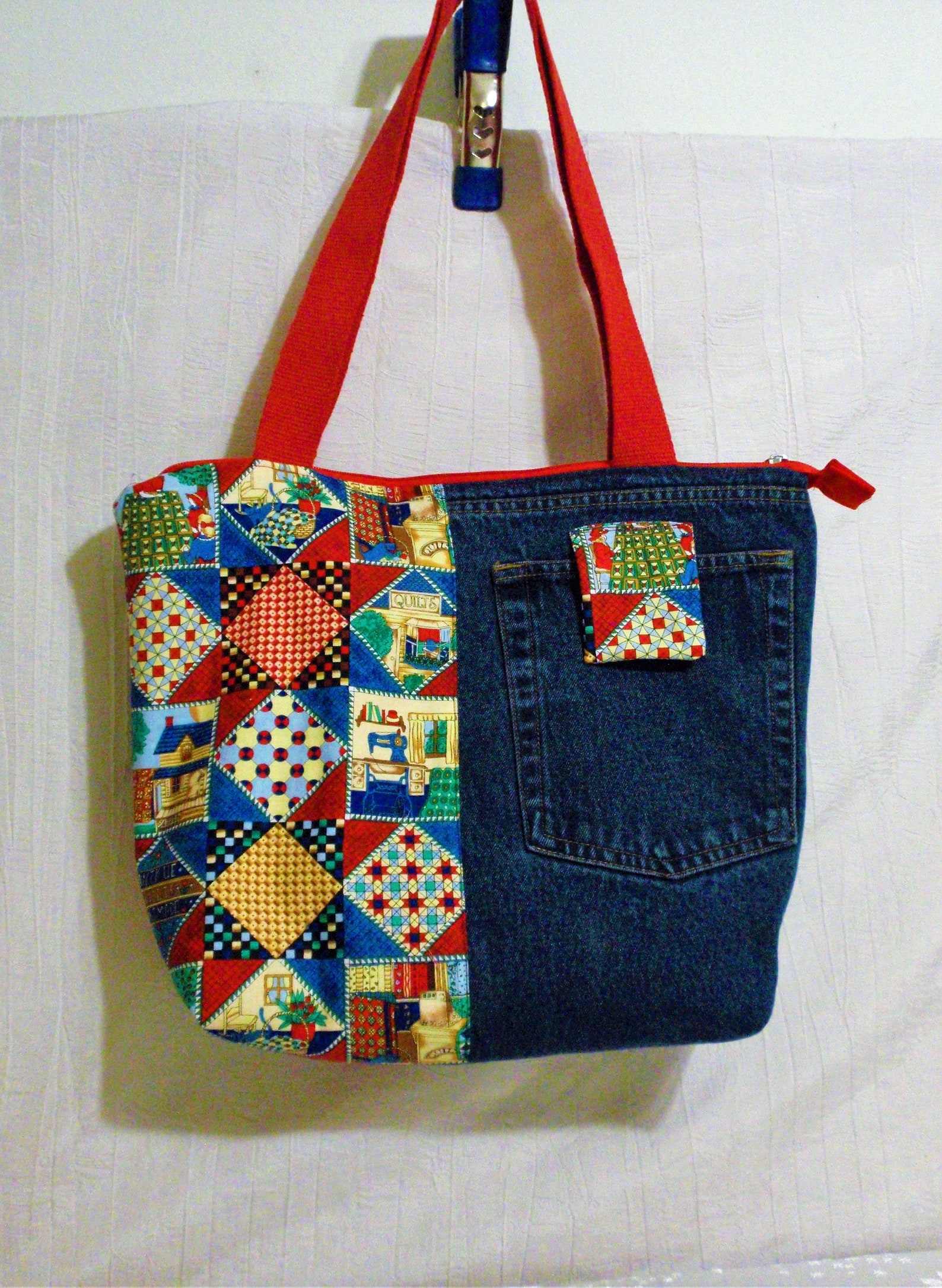 Denim Tote Bag/5 Pocket Tote Bag/large Shopping Bag/ Travel - Etsy