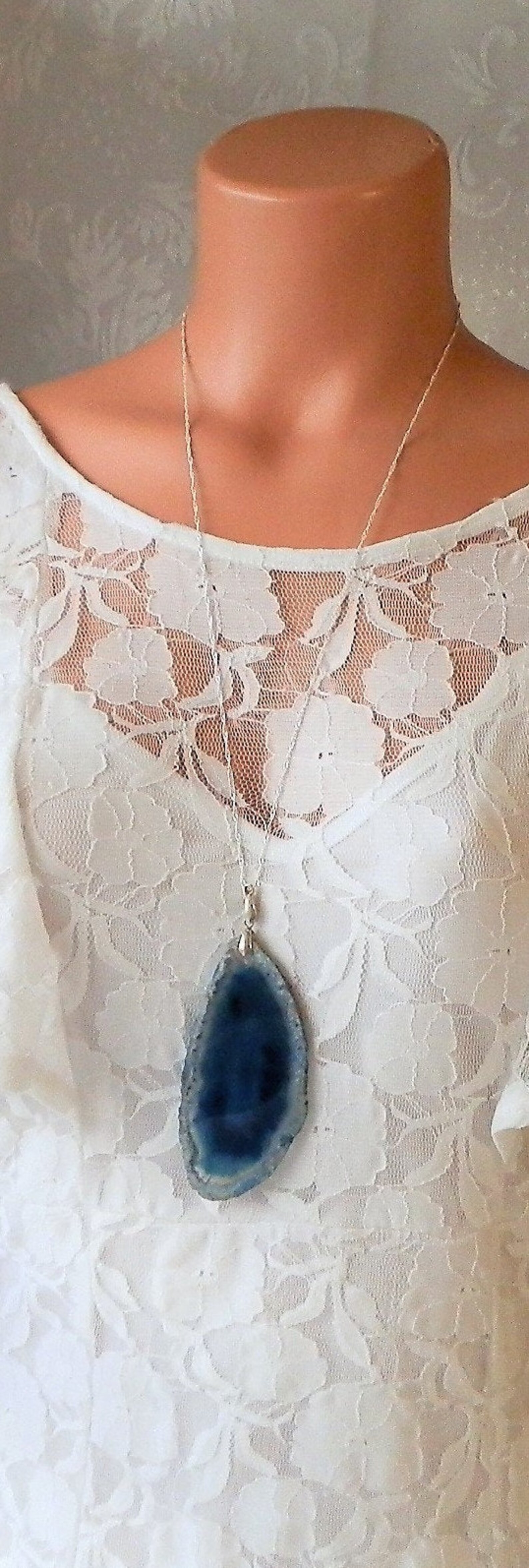 Gorgeous Blue Agate Slice Pendant Sterling Silver 925 ..30 - Etsy