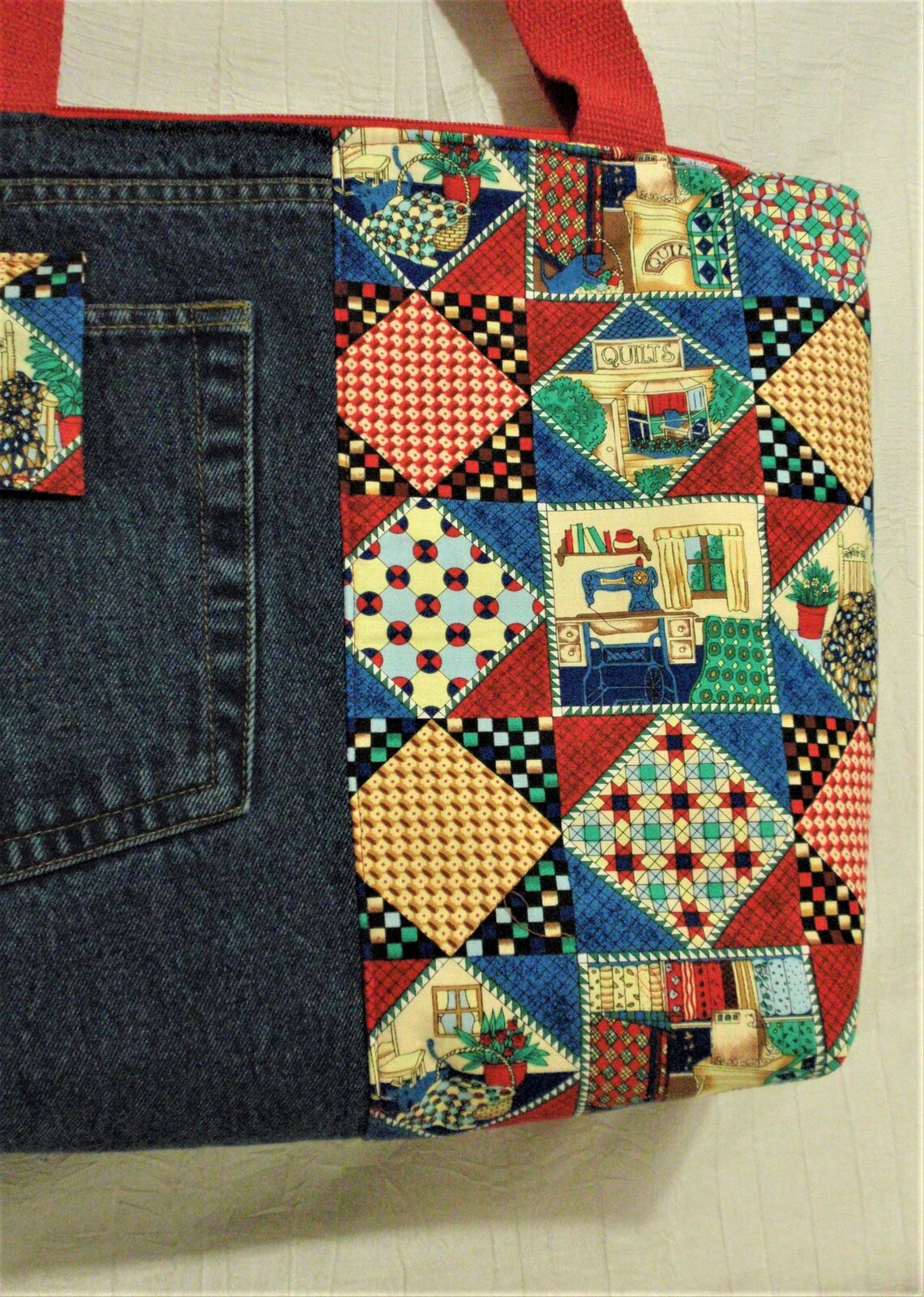 Denim Tote Bag/5 Pocket Tote Bag/large Shopping Bag/ Travel - Etsy