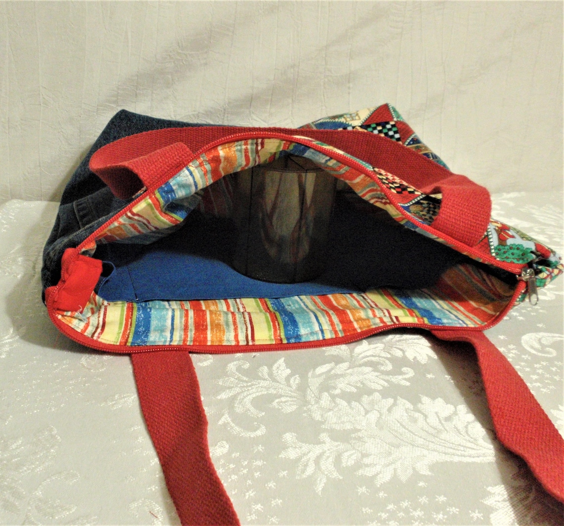 Denim Tote Bag/5 Pocket Tote Bag/large Shopping Bag/ Travel - Etsy