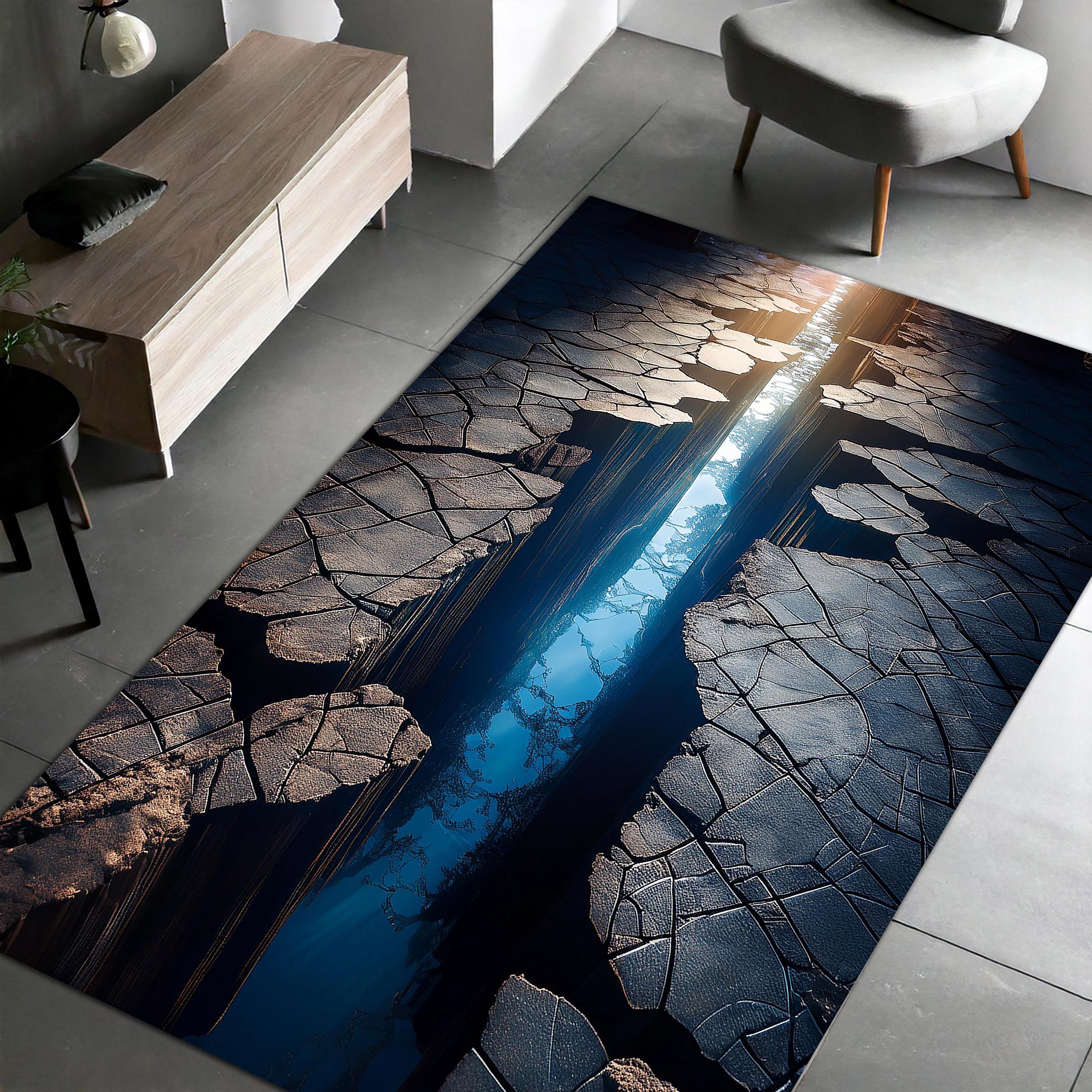 3D River Crack Rug | Torn Earth Optical Illusion Carpet | Realistic ...