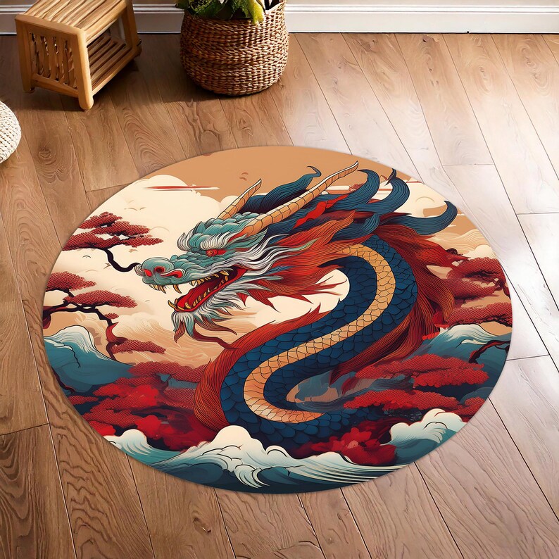 Dragon Round Rug, Inspired by Chinese and Japanese Mythology, Asian ...