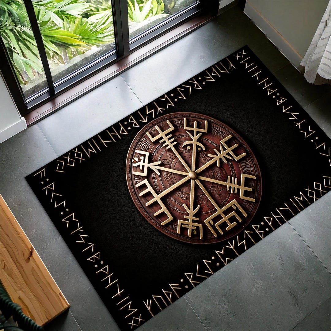 Vegvisir Rug, Norse Mythology Rug, Viking Compass Decor, Viking Rug ...