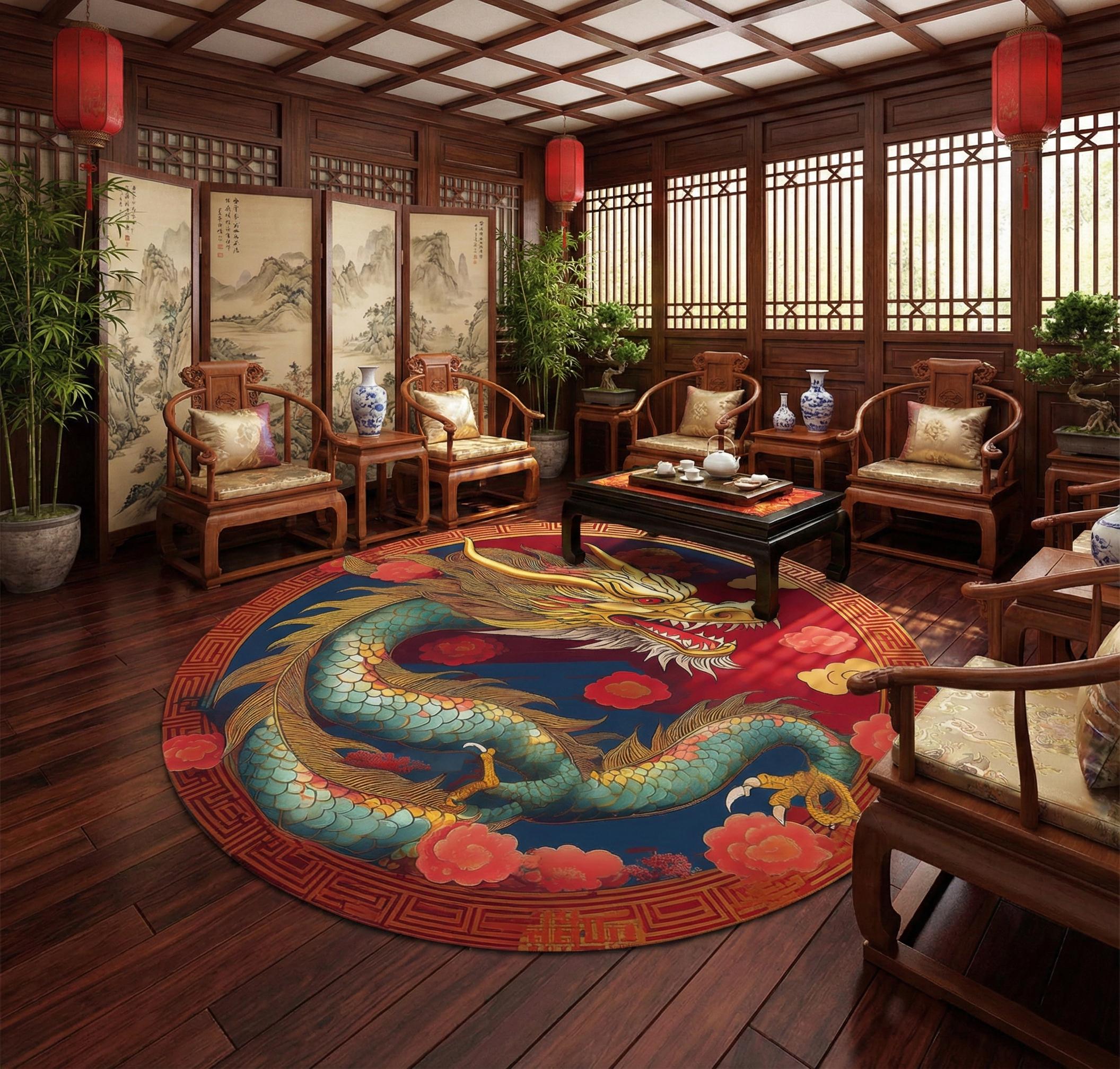 Dragon Round Rug, Inspired by Chinese and Japanese Mythology, Asian ...