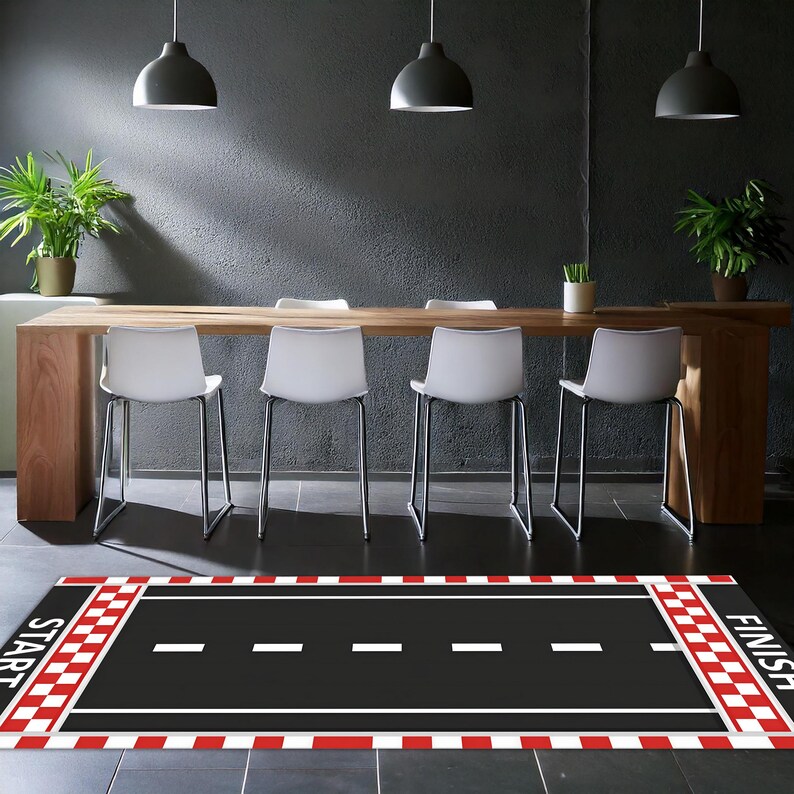 Start Finish Racing Runner Rug for Kids, Toy Car Race Mat, Kids Play ...