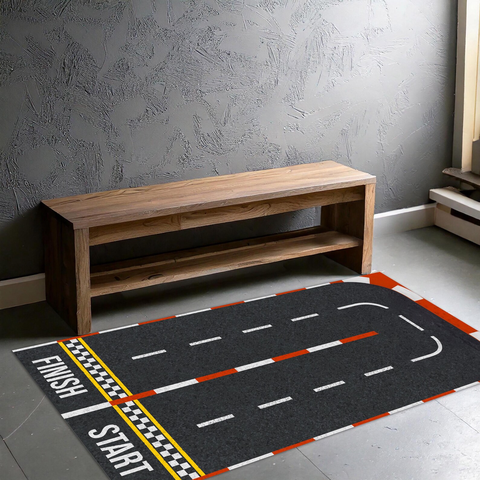 Start Finish Kids Racing Rug | Racing Track Carpet | Kids Play Mat ...