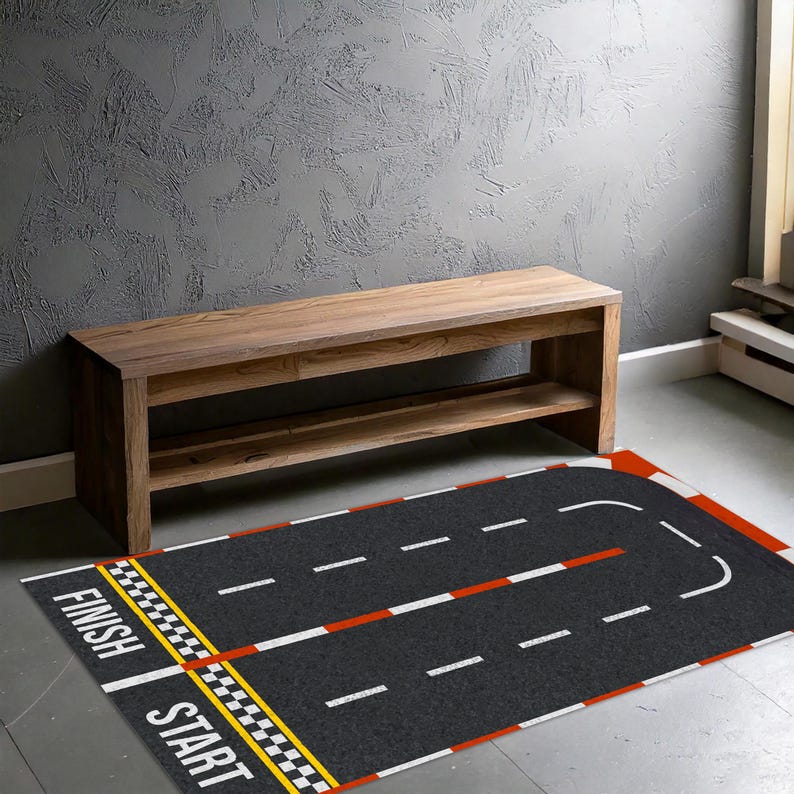 Start Finish Kids Racing Rug | Racing Track Carpet | Kids Play Mat ...