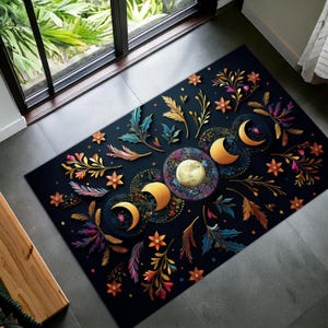 Floral Moonlit Rug | Moon and Floral Design Carpet | Celestial Garden ...